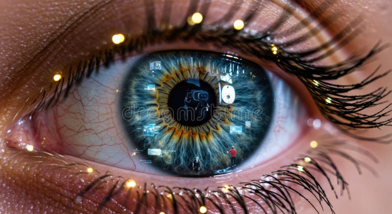 Mesmerizing Eye: Digital Reflections in a Surreal Close-up Stock ...