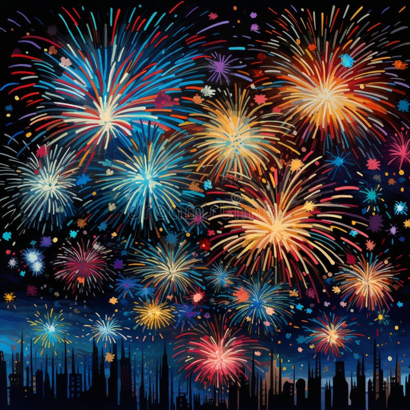 Mesmerizing Fireworks Lighting Up the Night Sky Stock Photo - Image of ...