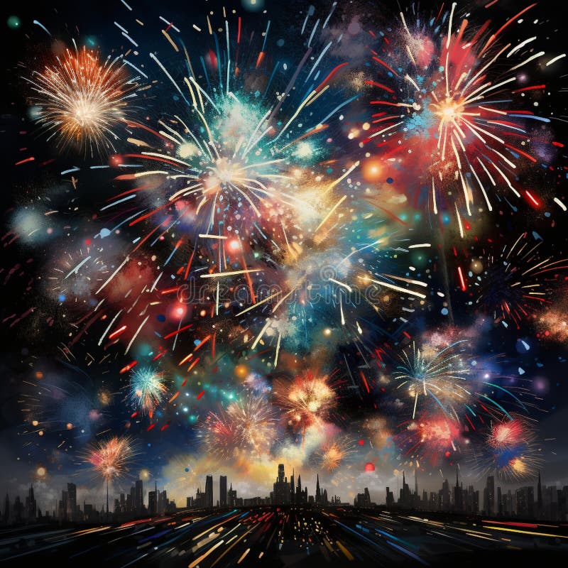 Mesmerizing Fireworks Lighting Up the Night Sky Stock Image - Image of ...