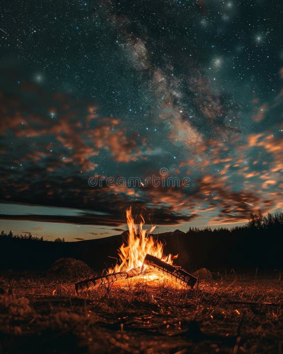 The Mesmerizing Flicker of a Campfire Illuminating a Star Filled Sky ...