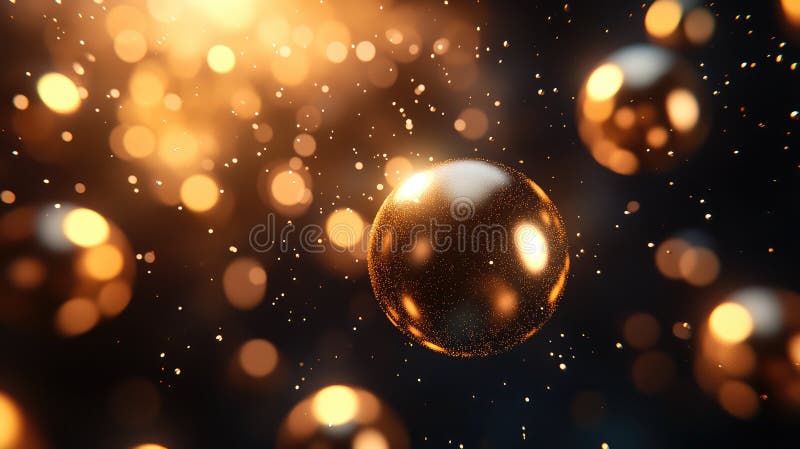 Mesmerizing Floating Gold Spheres on Dark Background Stock Illustration ...