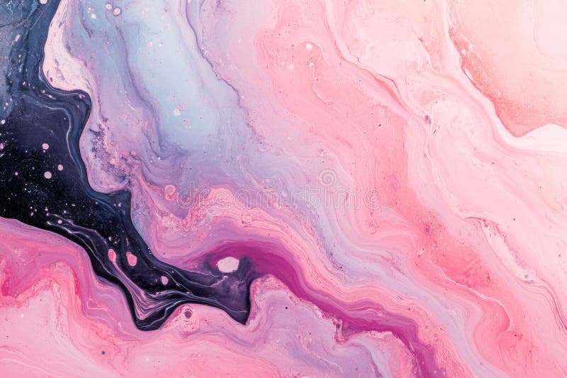 Mesmerizing Flow of Pastel Pink and Blue Fluid Art with Black Swirls ...