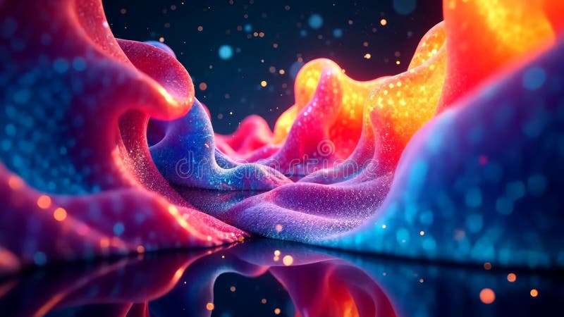 Mesmerizing Flow of Vibrant Colors with Glittering Particles Over a ...