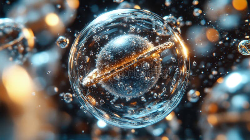 A Mesmerizing Glass Sphere Suspended in a Fluid Environment, Reflecting ...