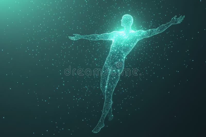 Glowing Human Figure of Data Points Emerging in a Mystical Digital ...
