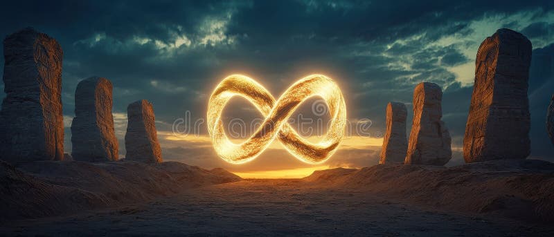 Glowing Infinity Symbol Carved in Light at Sunset Stock Photo - Image ...