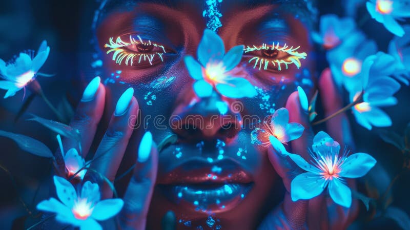 A Mesmerizing Goddess with Neon Flowers Blossoming from Her Fingertips ...