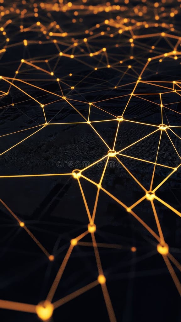 A Mesmerizing Golden Data Visualization Displays Interconnected Network Nodes Against a Dark ...