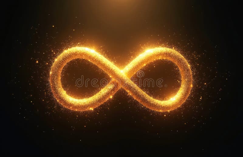 Mesmerizing Golden Infinity Symbol Shimmers on Black Backdrop, Represents Endless Possibilities ...