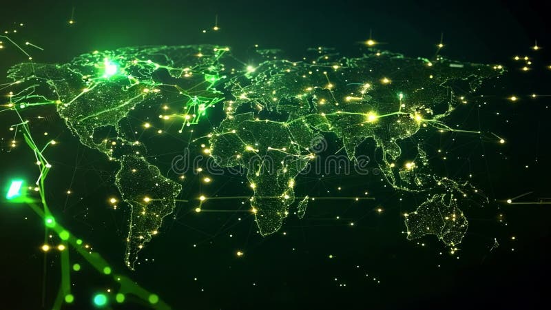 Green Plexus World Map Showing Global Connections and Finance Stock ...