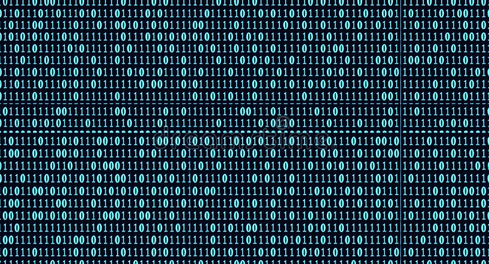 Digital Binary Code Matrix on Dark Blue Background High Angle Depiction ...