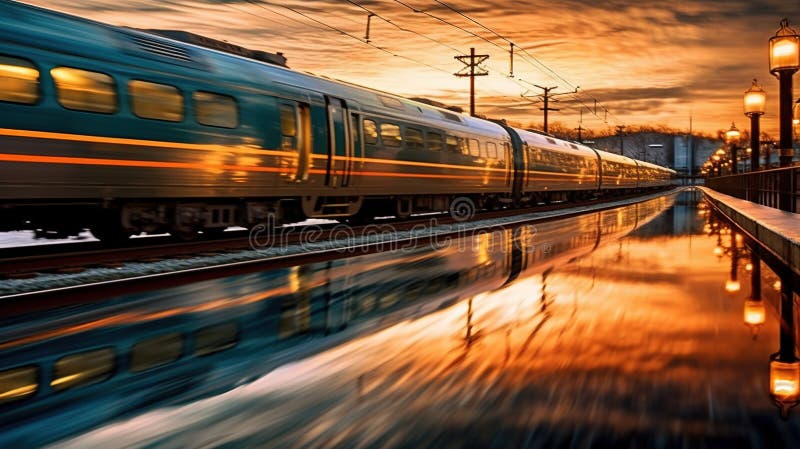 Mesmerizing High Speed Train Travel Trough Forest at Sunset with Motion ...