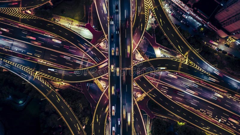 Mesmerizing Hyperlapse Drone Point View of Overpass and City Traffic ...