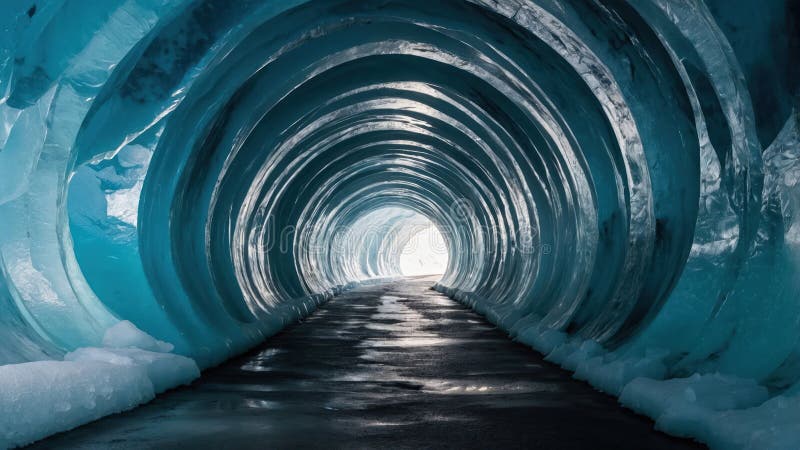 Magical Ice Tunnel Pathway To Light Stock Illustration - Illustration ...