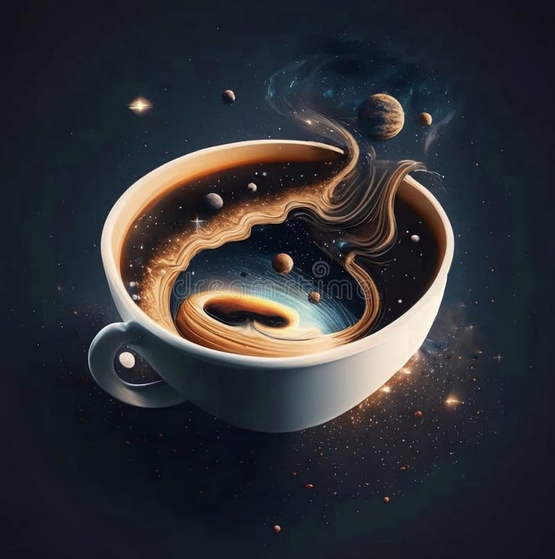 A Mesmerizing Illustration of a Coffee Cup Floating in Space, with a ...