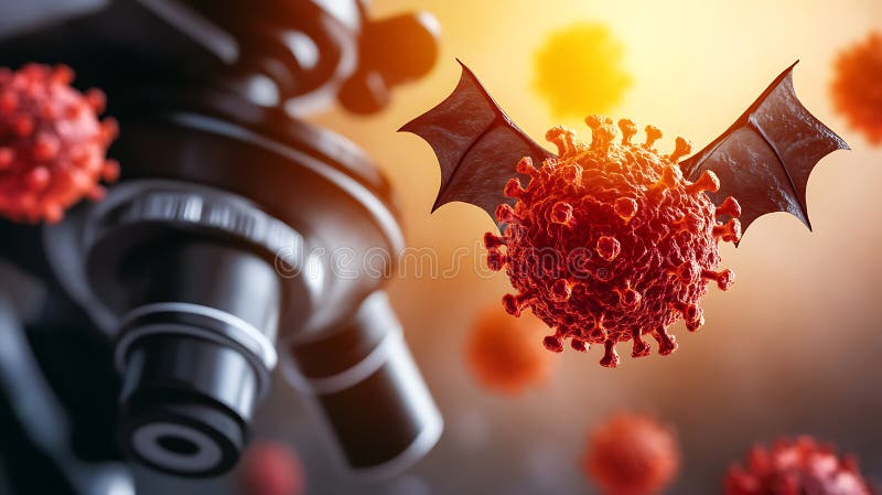 Virus with Bat Wings Under Microscope View Stock Illustration ...