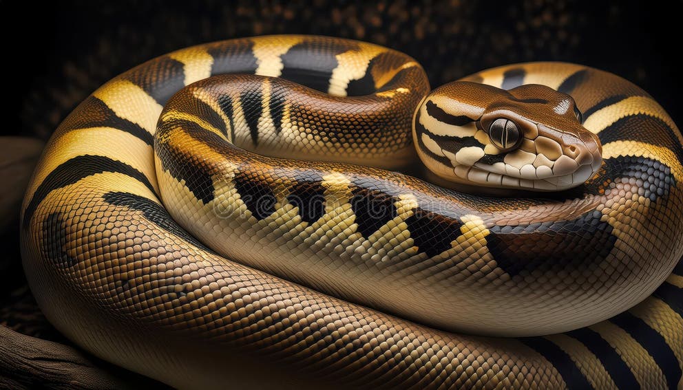 Coiled Ball Python in a Mysterious, Emberhued Cocoon, Showcasing ...