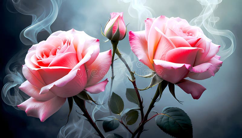 Enchanted Pink Roses with Mystical Smoke in a Dreamy Atmosphere Stock ...