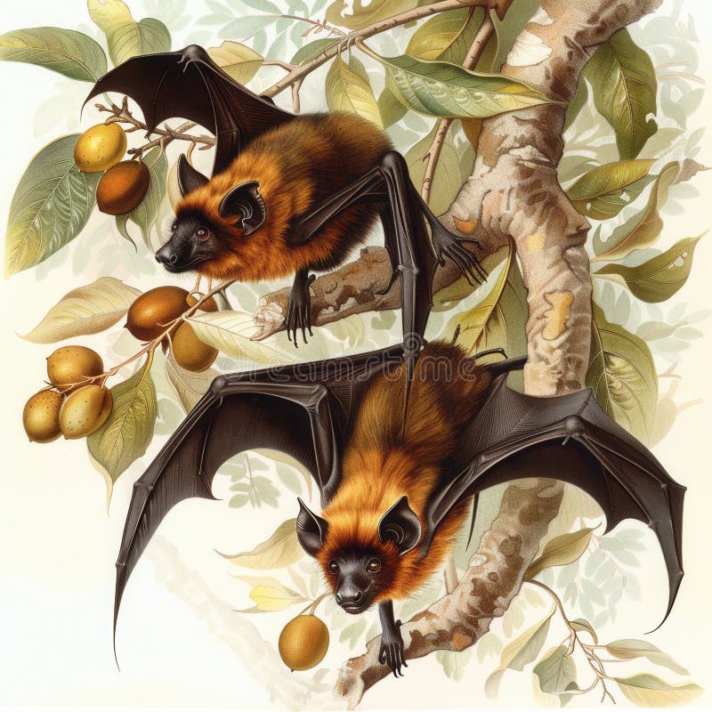 Nighttime Gathering. Majestic Fruit Bats Colony in High Detail Stock ...