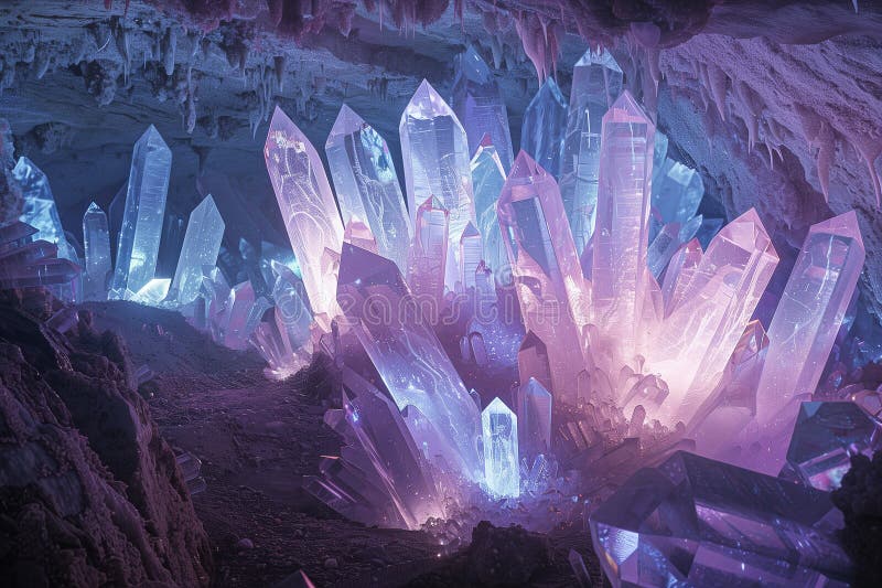 Glowing Crystals in an Enchanted Cave Stock Illustration - Illustration ...