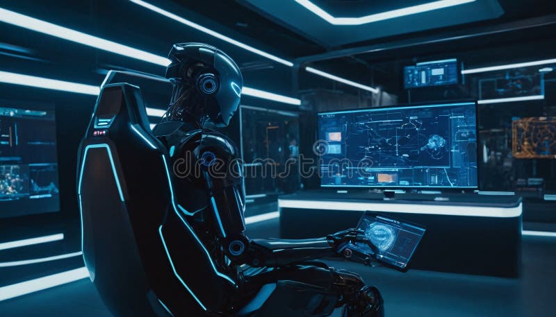 The Cybernetic Nexus: an Autonomous AI Interface Stock Illustration ...