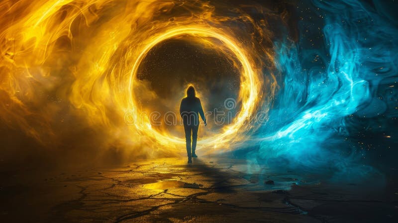 A Mesmerizing Image of a Person Entering a Vibrant Yellow and Blue ...