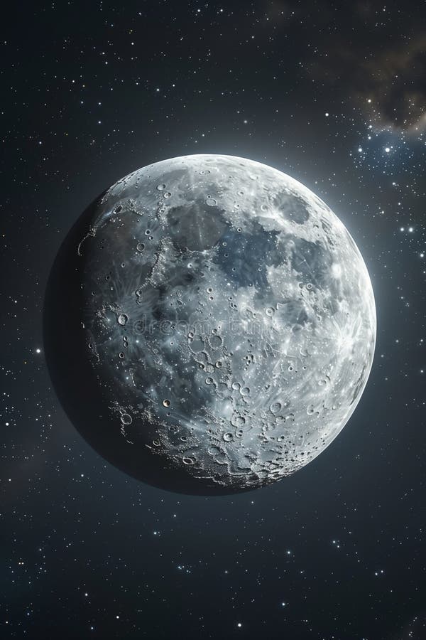 Enchanting Realistic Grey Moon in Deep Outer Space with Countless Stars ...