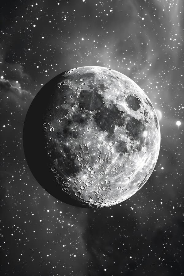 Enchanting Realistic Grey Moon in Deep Outer Space with Countless Stars ...