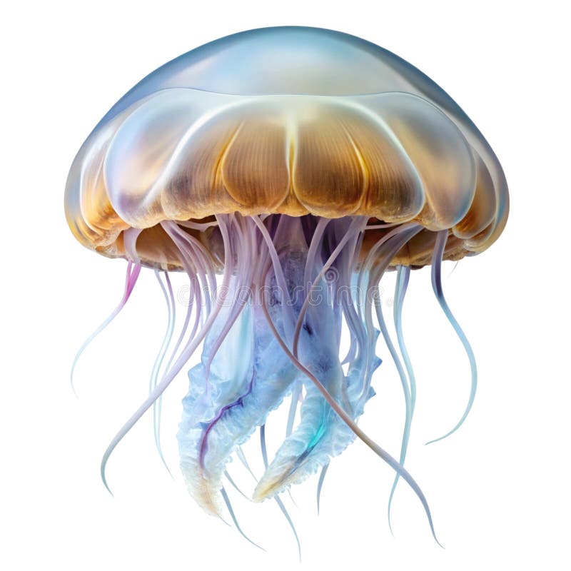 Jellyfish with Translucent Body Isolated on White Background Stock ...