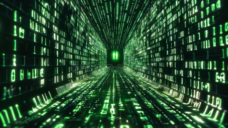 Explore the Vibrant Green Cyber World Filled with Glowing Data Streams ...