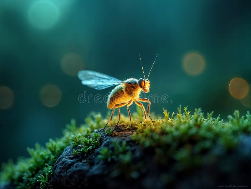 Tiny Firefly on Mossy Rock – 4K Macro AI Image Stock Illustration ...