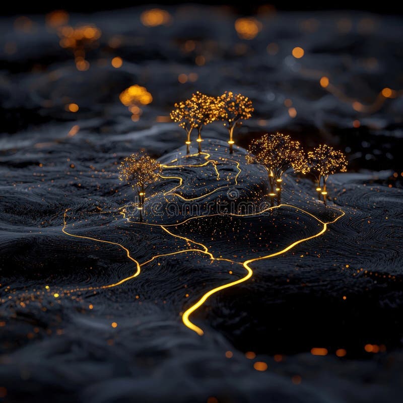 A Mesmerizing Landscape with Glowing Trees and Winding Paths Creating a ...