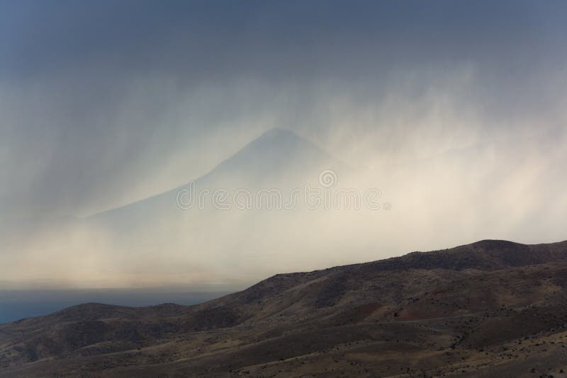 Mesmerizing Landscape with a Mountain in a Mist Stock Photo - Image of ...