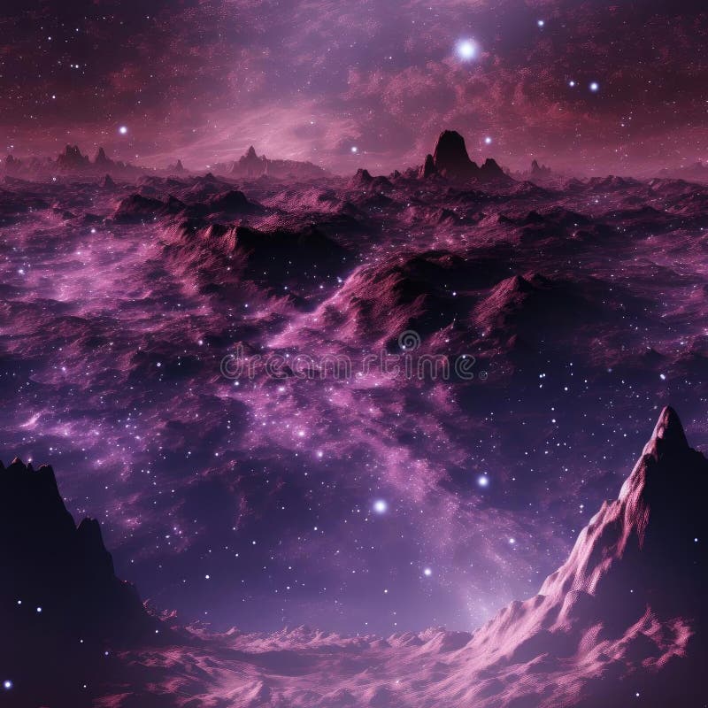Mesmerizing Landscapes of Purple Deep Space with Mountains and Planets ...