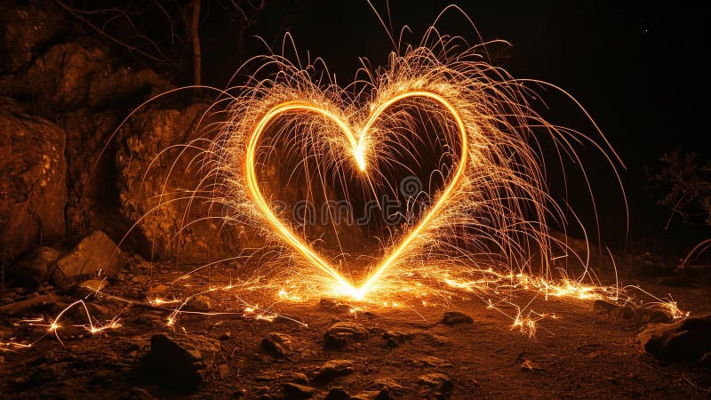 Mesmerizing Light Painting the Magic of a Heart in the Dark Stock ...