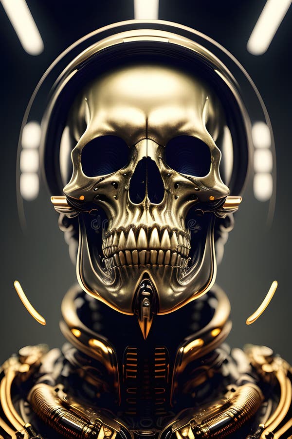 Golden Skull: Realistic Biomechanical Android Masterpiece. Created ...