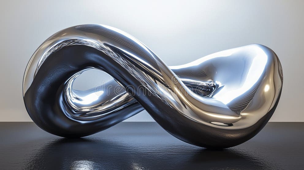 Metallic Infinity Sculpture on Pedestal, Intricate Textures in Warm ...