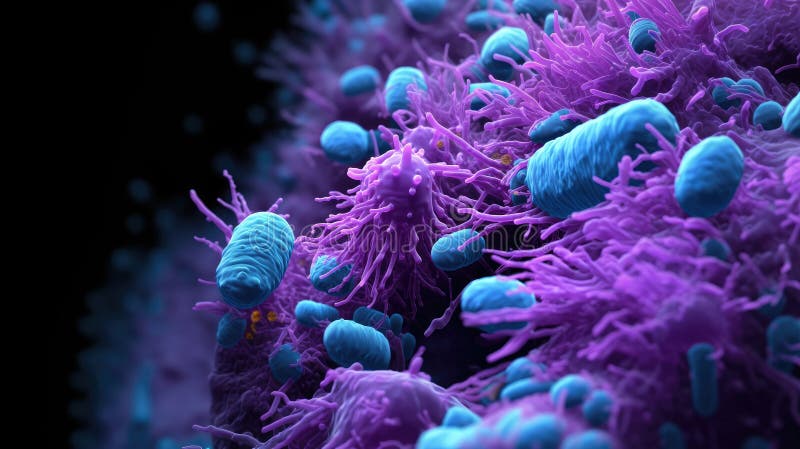 Mesmerizing Microscopic View, Irregular Shaped Blue and Pink Bacteria ...