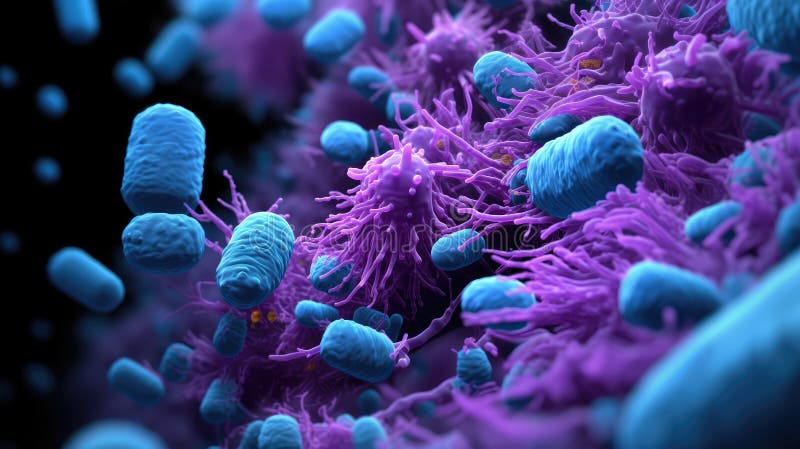 Mesmerizing Microscopic View, Irregular Shaped Blue and Pink Bacteria ...
