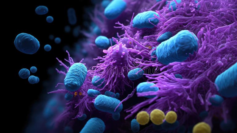 Mesmerizing Microscopic View, Irregular Shaped Blue and Pink Bacteria ...