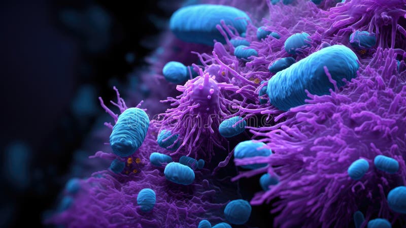 Mesmerizing Microscopic View, Irregular Shaped Blue and Pink Bacteria ...