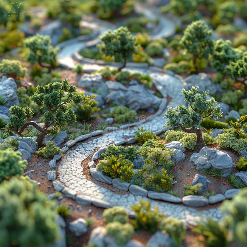 A Mesmerizing Model Garden Adorned with Rocks and Trees, Creating a ...