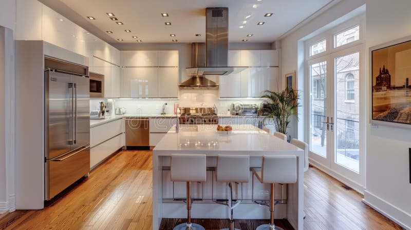 Mesmerizing Modern Kitchen Backdrop Stock Illustration - Illustration ...