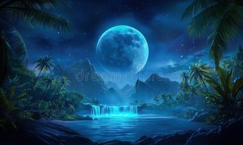 Serene Twilight Waterfall Landscape Tranquil Night Scene Cascading ...