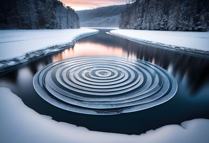 Ice Circles Spinning in a Freezing River Stock Illustration ...