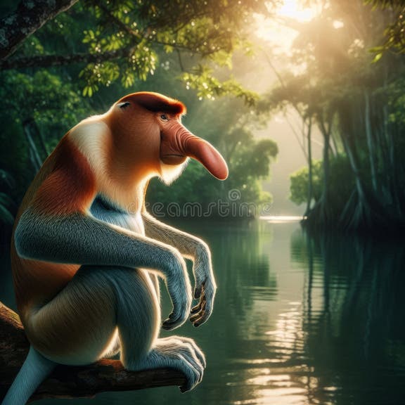 Peaceful Monkey by the Water Stock Illustration - Illustration of ...