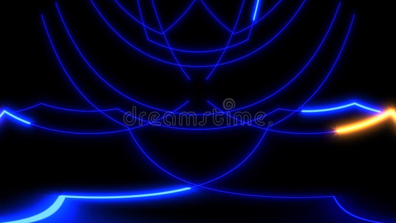 Zigzagging Neon Waves Blue and Yellow Design on Black Background Stock ...