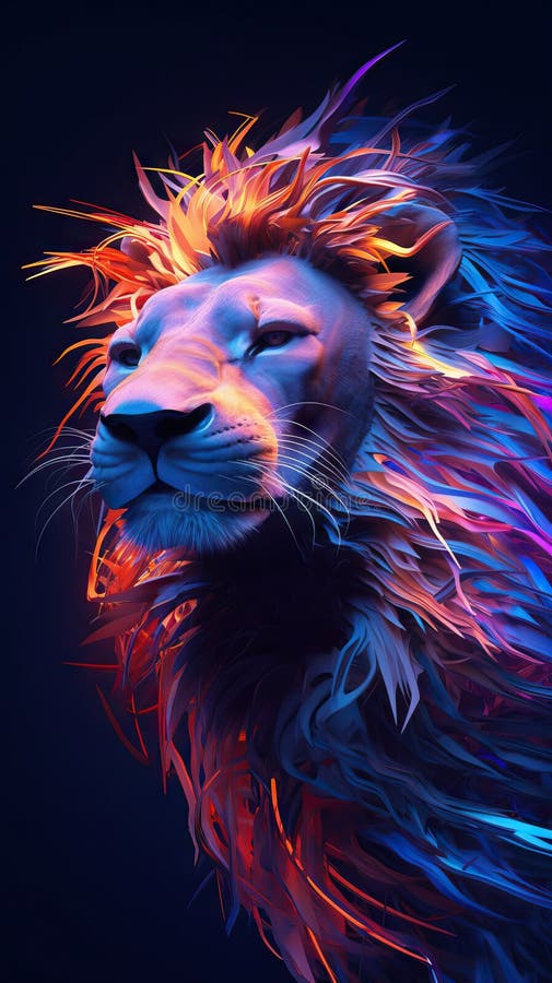 Mesmerizing Neon Lion in Dynamic Composition with Dramatic Lighting ...