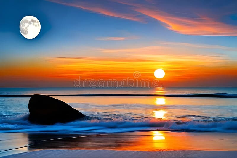 Mesmerizing Ocean Sunset View with Waves with Generative AI Stock Photo ...