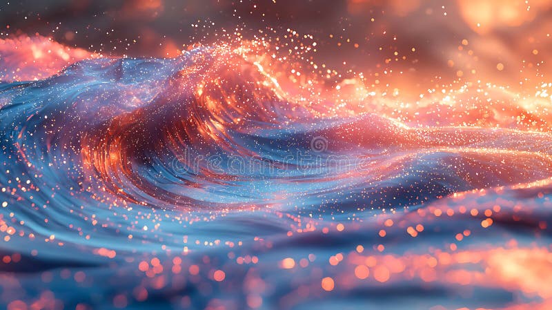 Mesmerizing Ocean Wave with Shimmering Colors and Sparkling Light Stock ...